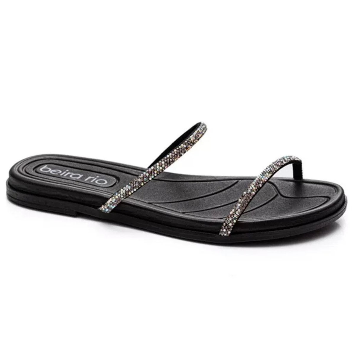 Rasteira Beira Rio Flatform Tira Strass Feminina Preto - Compre Agora ...