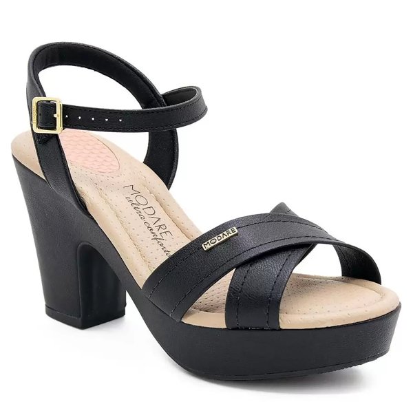 Sandália Modare Salto Grosso Elástico Feminina Preto - Compre Agora ...