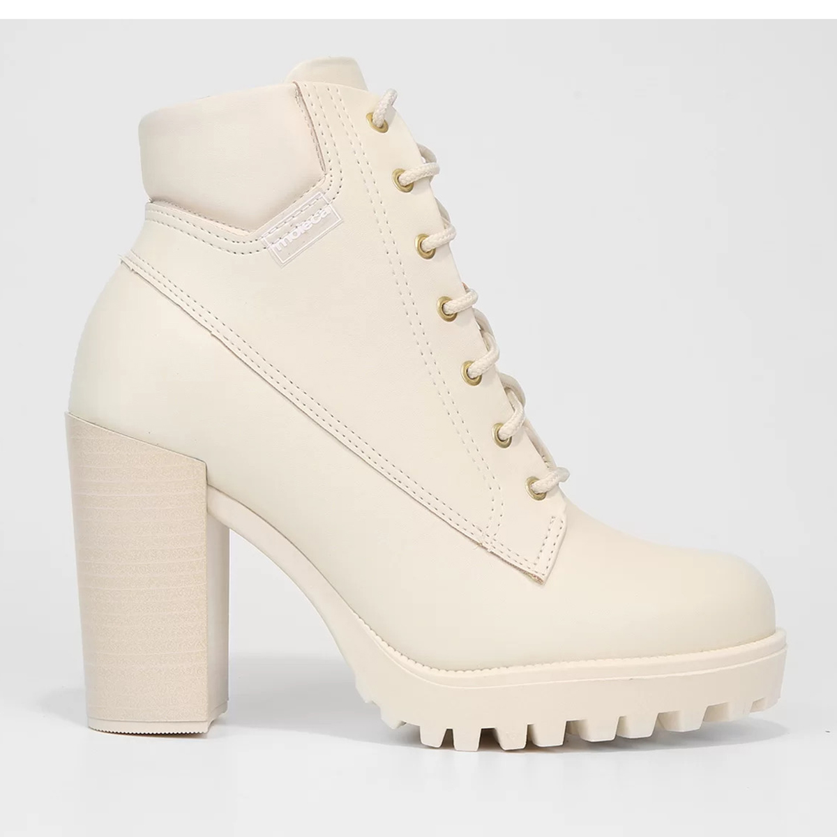 Bota Coturno Cano Curto Moleca Salto Bloco Tratorada Feminina Off White ...