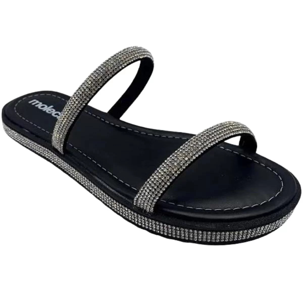 Rasteira Moleca Flat Strass Feminina Preto - Compre Agora | Cabana Magazine
