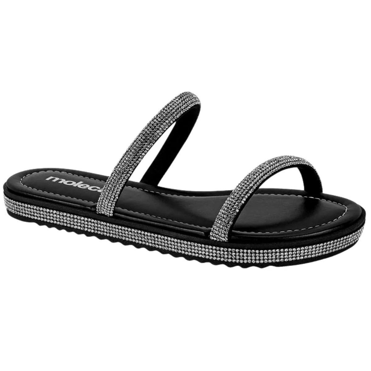 Rasteira Moleca Flat Strass Feminina Preto - Compre Agora | Cabana Magazine