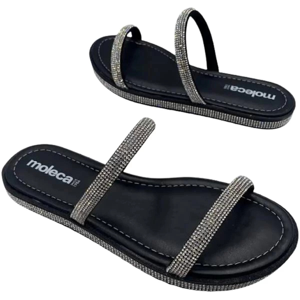 Rasteira Moleca Flat Strass Feminina Preto - Compre Agora | Cabana Magazine