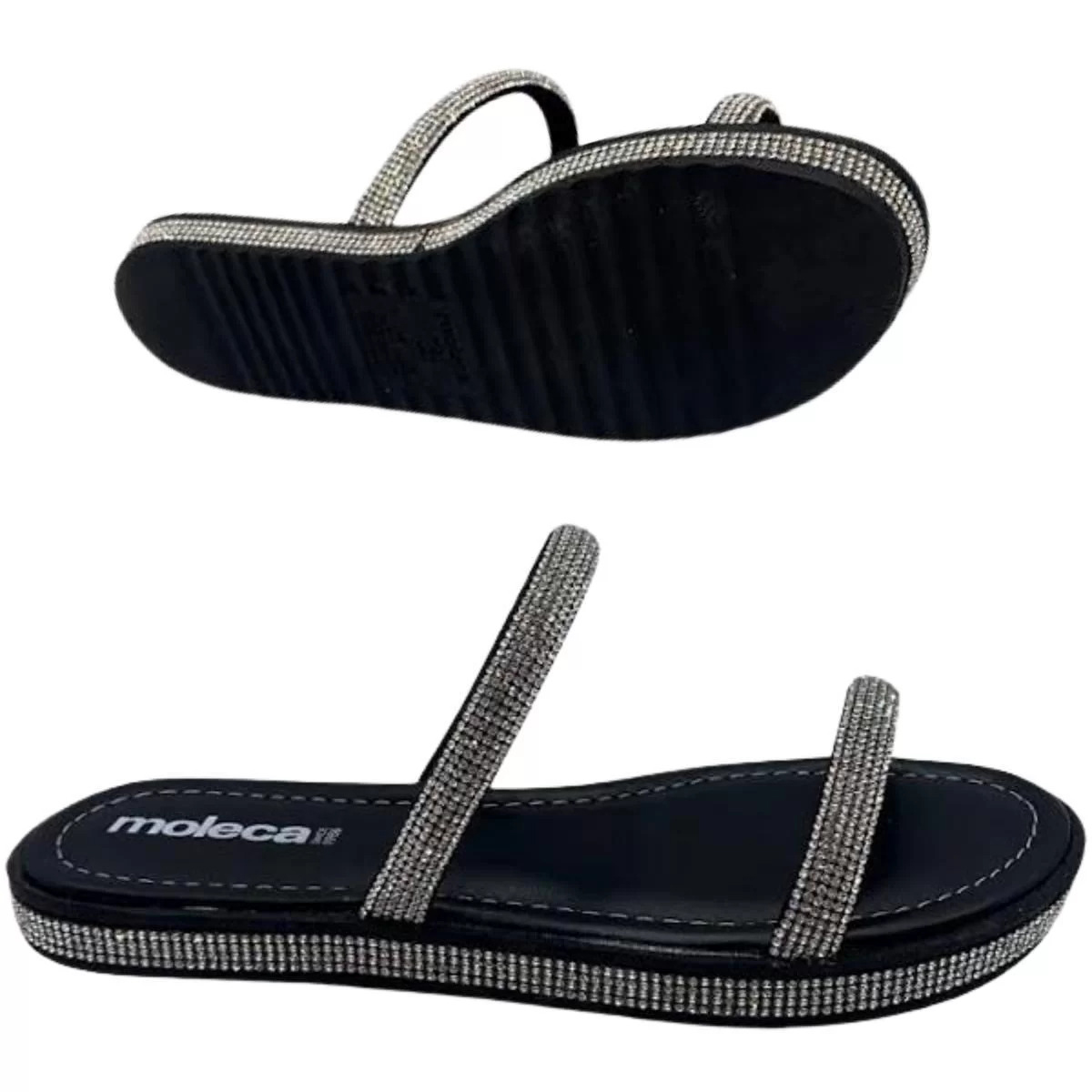 Rasteira Moleca Flat Strass Feminina Preto - Compre Agora | Cabana Magazine