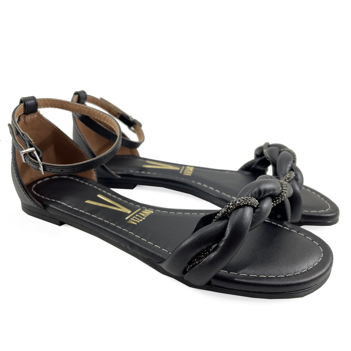 Rasteira Vizzano Trança Strass Feminina Preto - Compre Agora | Cabana ...